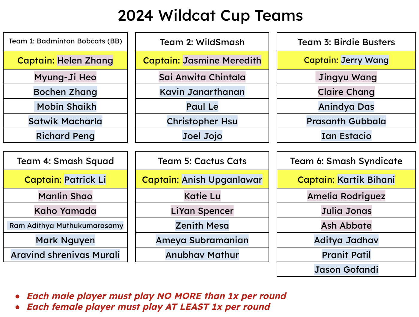WildCat Cup (F24) – Arizona Badminton